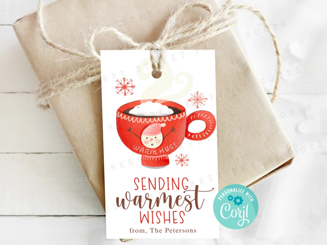 Printable Sending Warmest Wishes Christmas Gift Tag, Holiday Hot Cocoa ...