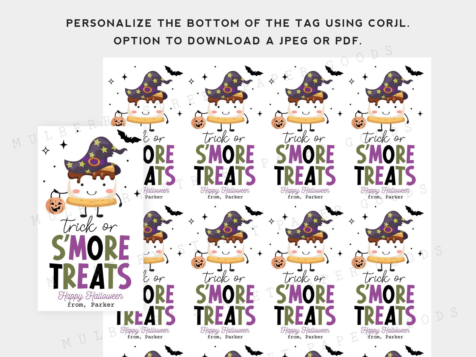 Halloween Printable Gift Tag Trick or S'more Treats Tag Halloween Gift ...