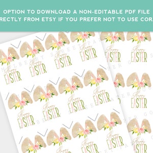 Printable Happy Easter Gift Tag, Cute Bunny Ears Easter Treat Bag Tag ...
