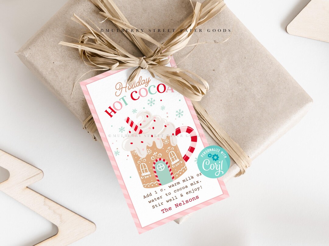 Christmas Hot Cocoa Gift Tag Printable Digital Download Pink Christmas ...