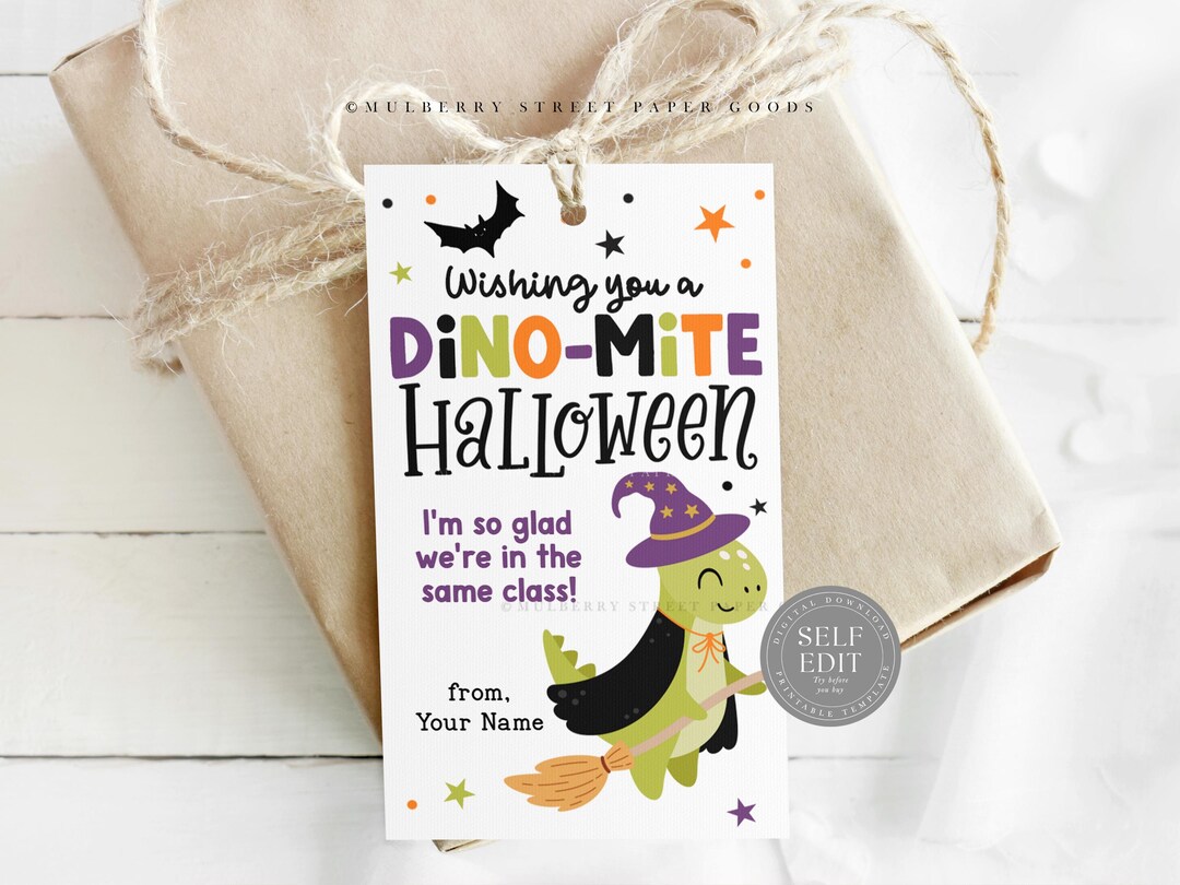 Dinosaur Halloween Gift Tag Printable Digital Download Not so Spooky ...