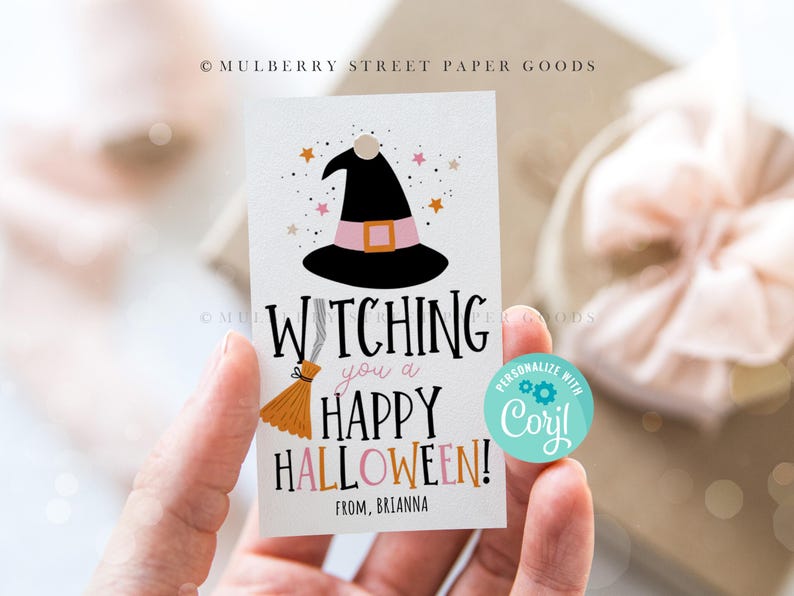 Halloween Gift Tag Printable, Happy Halloween Treat Bag Tag, Witch ...