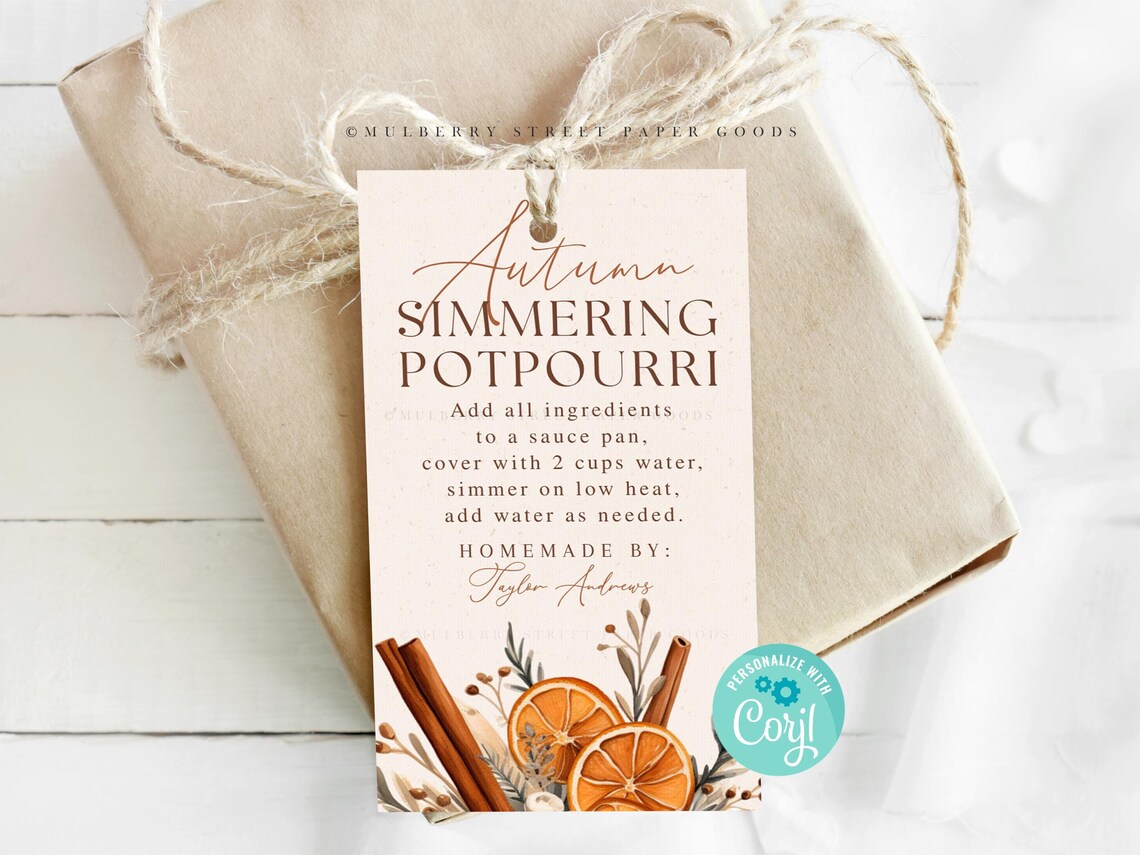 Editable Autumn Simmering Potpourri Gift Tag Fall Stovetop Potpourri ...