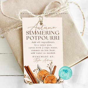 Editable Autumn Simmering Potpourri Gift Tag Fall Stovetop Potpourri ...