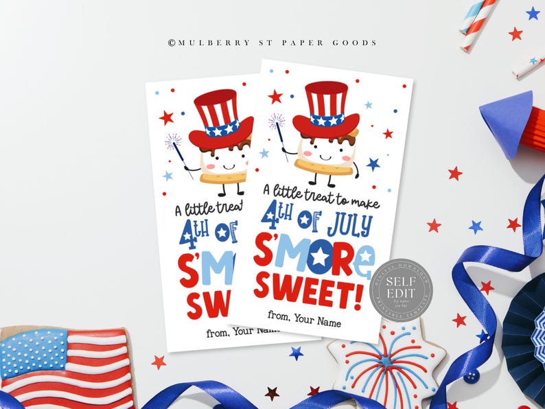 4th of July S'mores Gift Tag Printable Fourth of July Smores Treat Tag ...