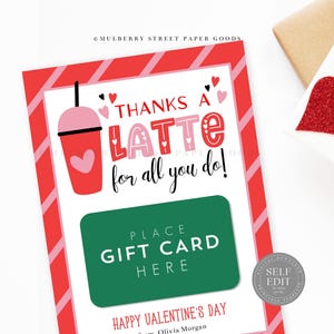 Printable Thanks a Latte for All You Do Valentine's Day Coffee Gift ...