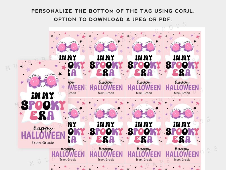 Printable Halloween Gift Tag Pink Halloween Treat Tag Spooky Era Ghost ...