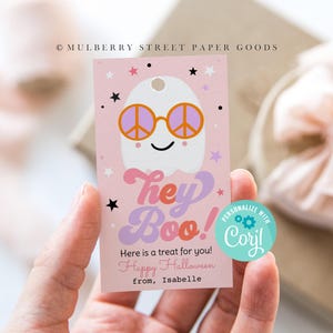 Editable Halloween Tag Printable Retro Groovy Ghost Halloween Party ...