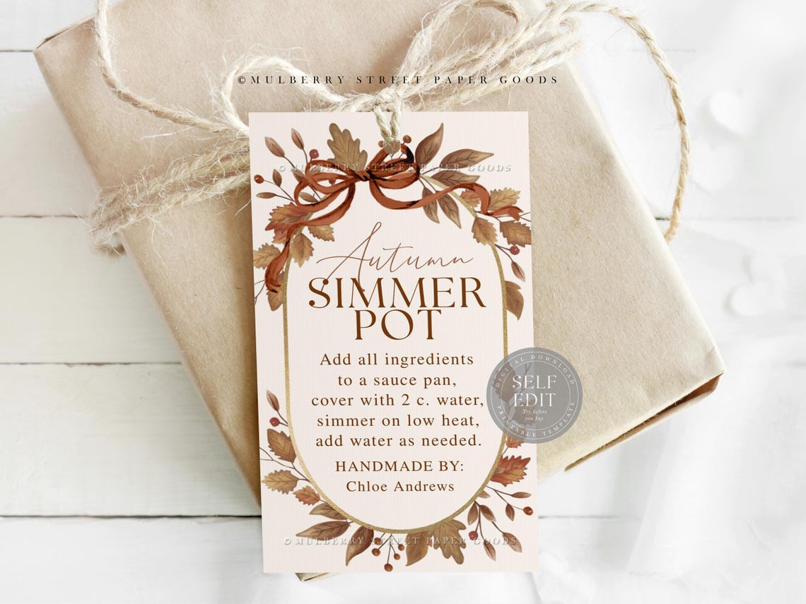 Editable Autumn Simmer Pot Gift Tag Printable Digital Download Handmade ...