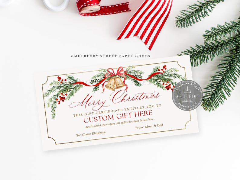 Editable Christmas Gift Certificate Printable Digital Download ...
