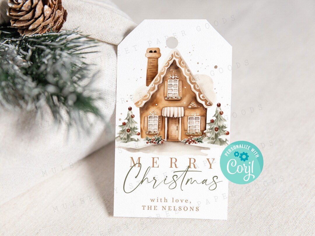 Printable Merry Christmas Gingerbread House Gift Tag, Editable Happy ...