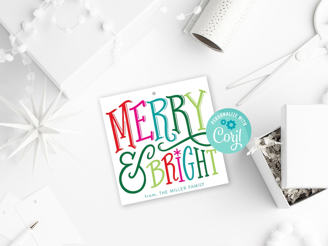 Instant Download Merry and Bright Gift Tag, Printable Christmas Gift ...