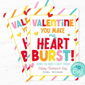 You Make My Heart Burst Valentine's Day Card Printable Kid's Classroom ...