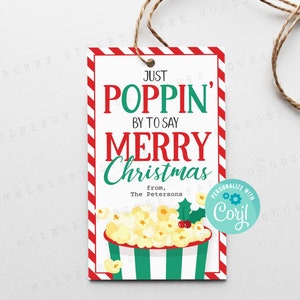 Christmas Popcorn Gift Tag, Holiday Popcorn Treat Bag Tag Printable ...