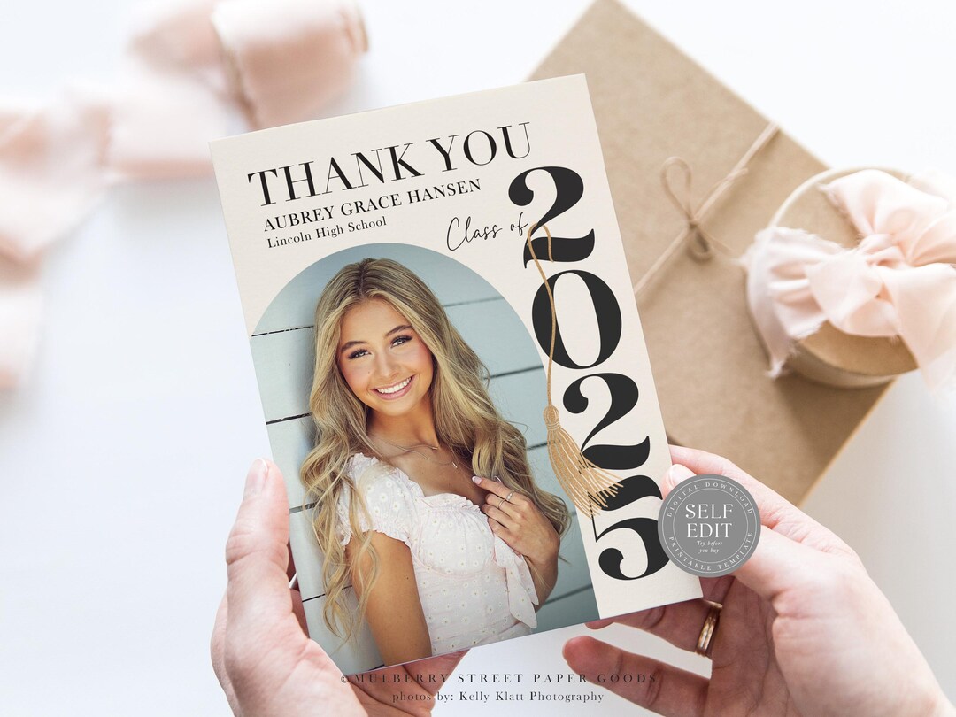 Editable Graduation Thank You Card Canva Template Graduation Photo ...