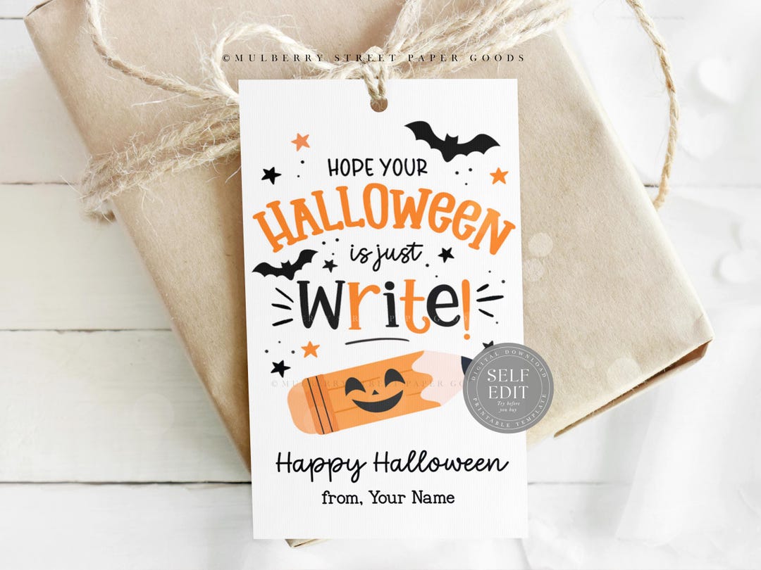 Halloween Pencil Gift Tag Printable Canva Template Digital Download Non ...