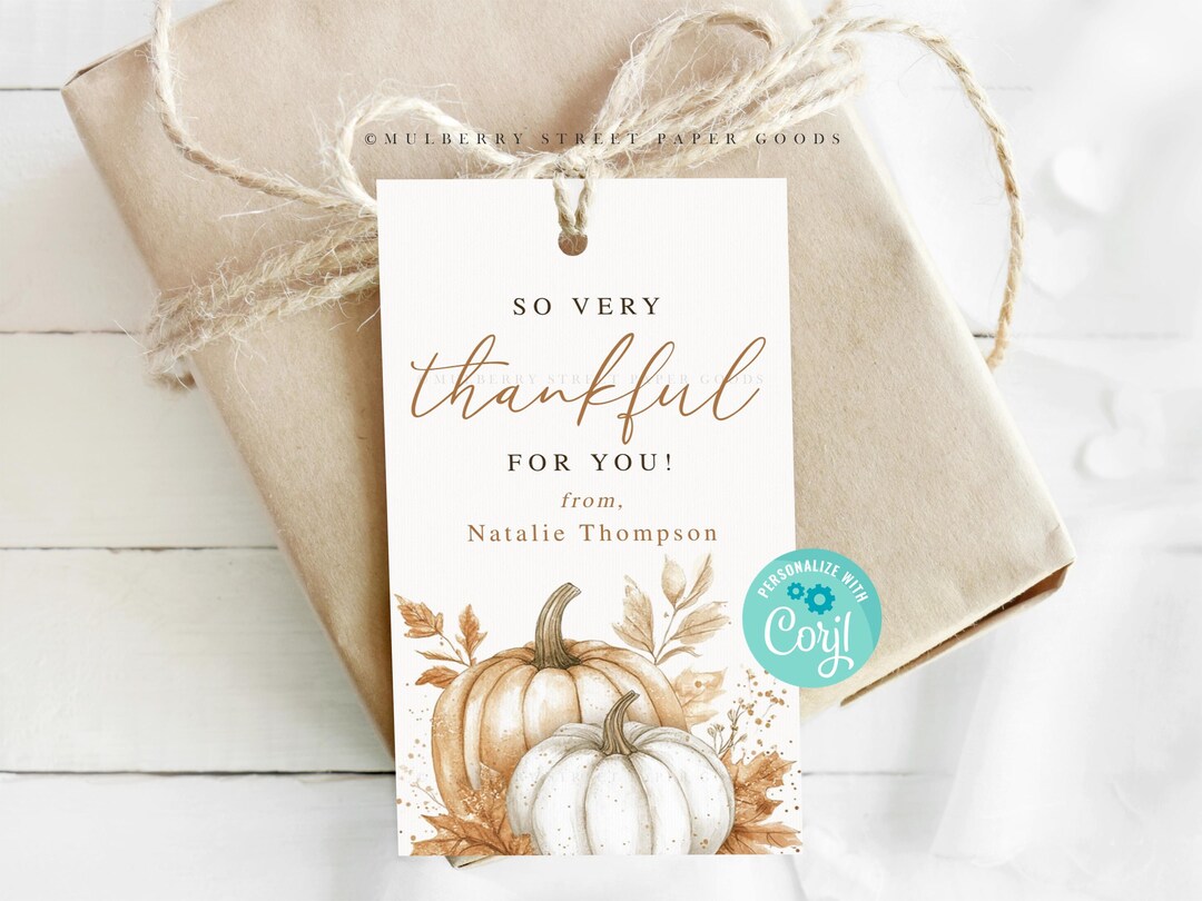 Editable Thanksgiving Gift Tag Printable Thankful Pretty Pumpkins ...