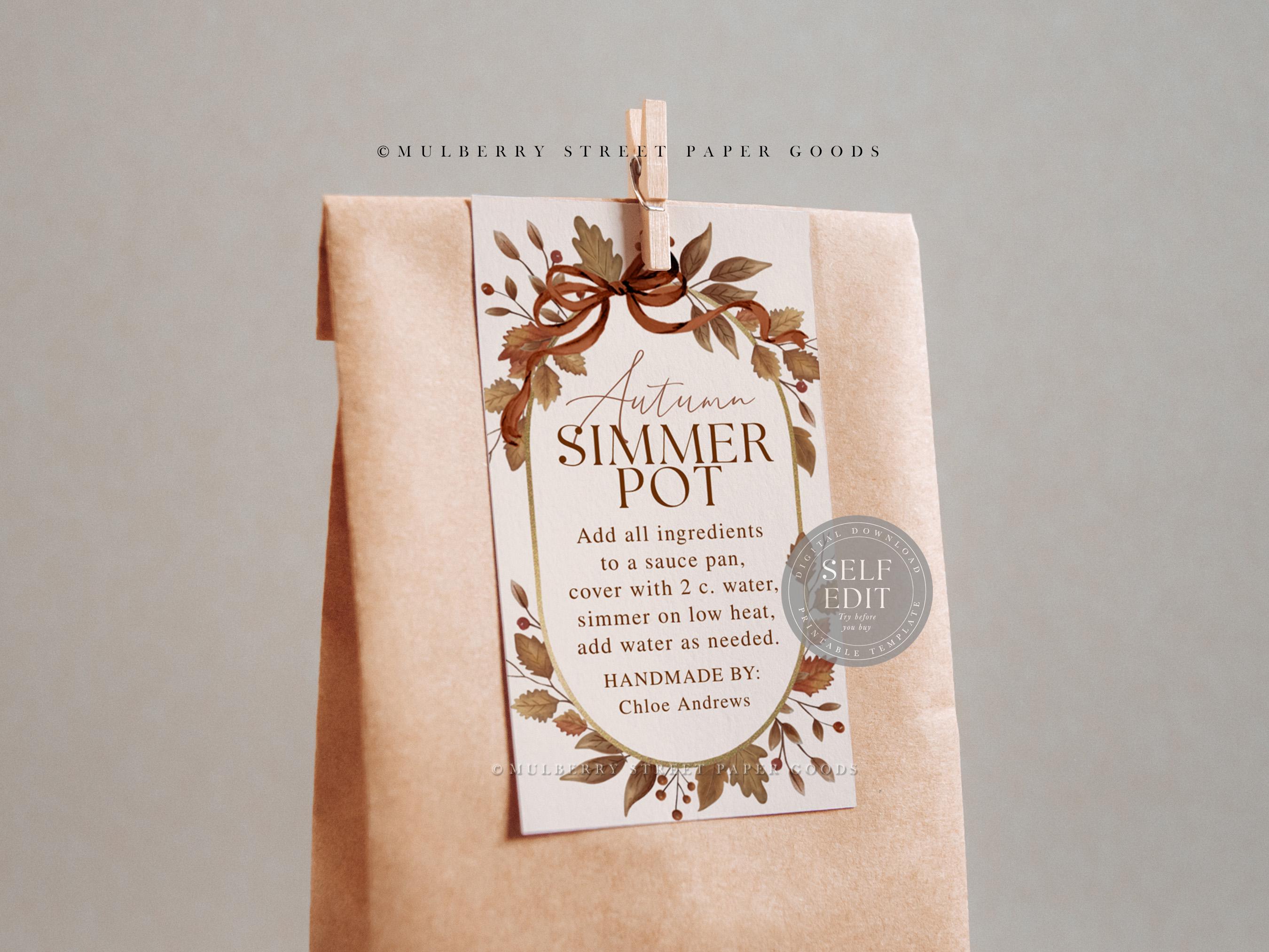 Editable Autumn Simmer Pot Gift Tag Printable Digital Download Handmade ...