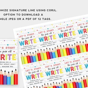 Printable First Day of School Gift Tag, Let's Start the Year off Write ...