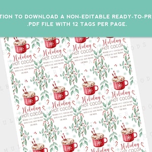 Printable Holiday Hot Cocoa Gift Tag, Christmas Hot Chocolate Treat Tag ...