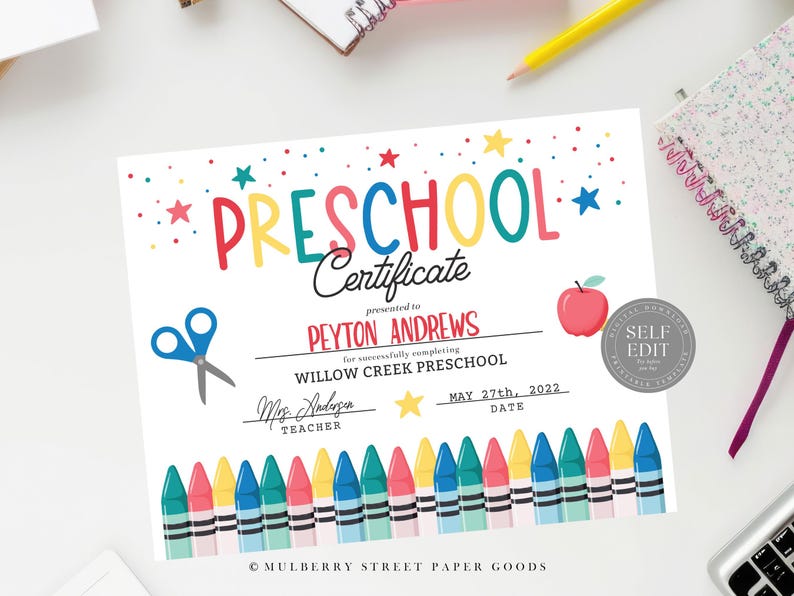 Printable Preschool Graduation Certificate Canva Template Editable ...