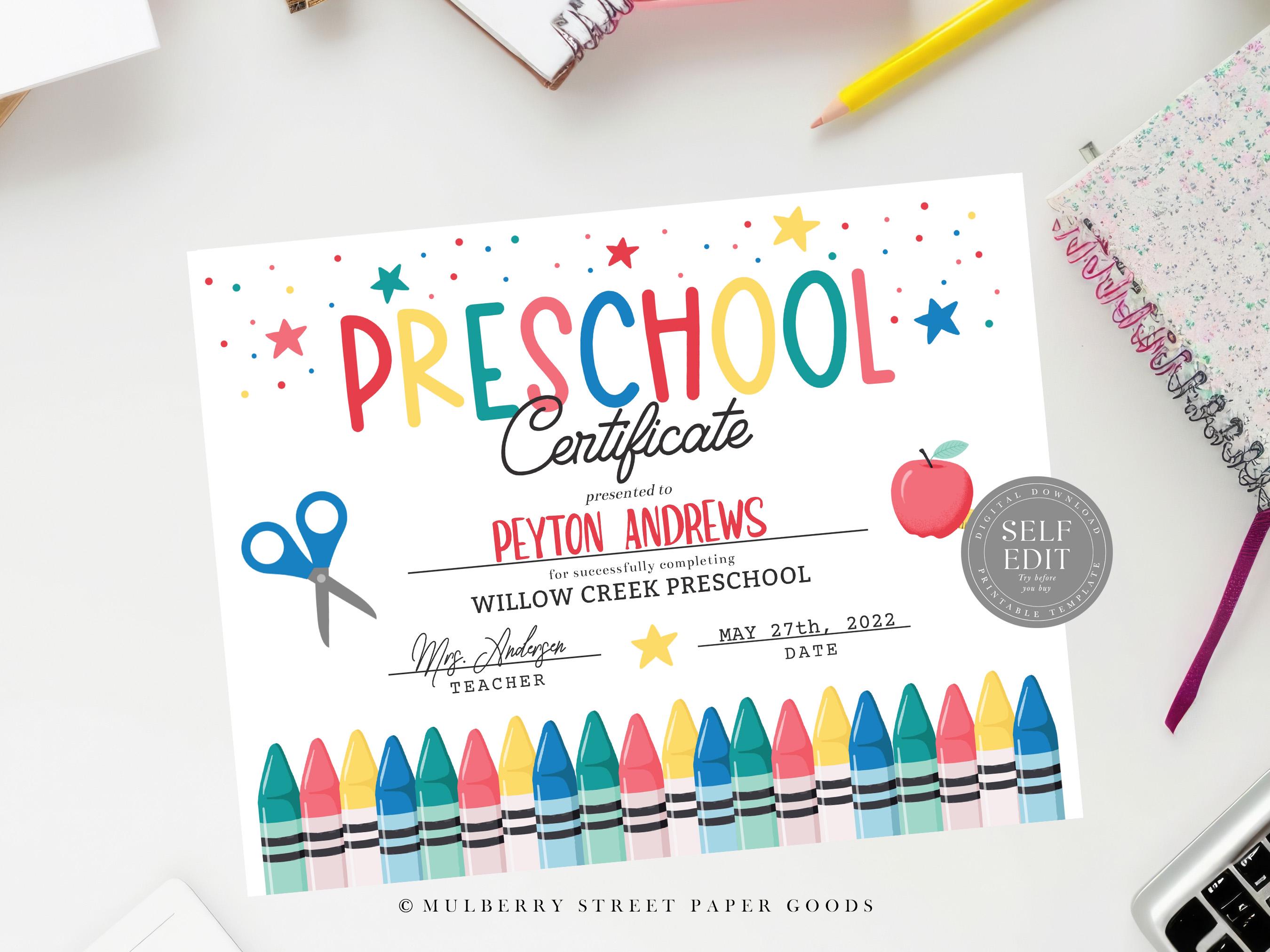 Printable Preschool Graduation Certificate Canva Template Editable ...