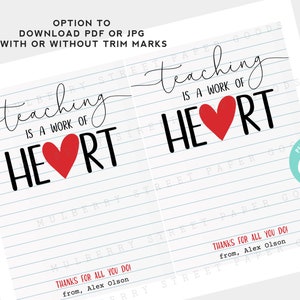 Printable Teaching is a Work of Heart Gift Card Holder, Instant ...