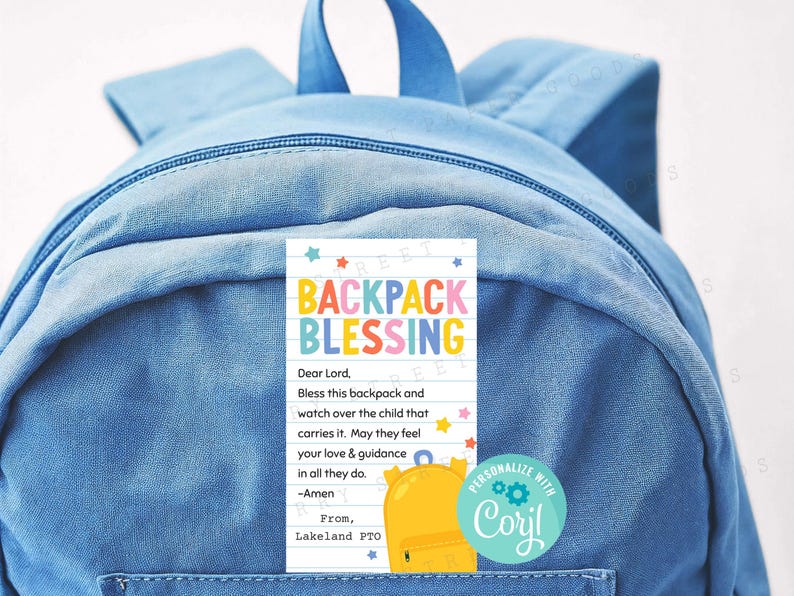 Backpack Blessing Gift Tag Printable, Back to School Tag, Digital ...