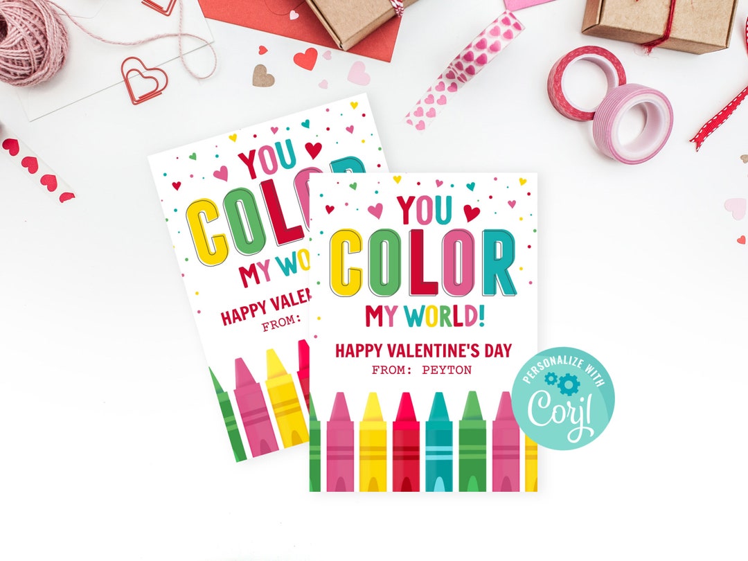 Printable Color My World Valentine's Day Card, Instant Download ...