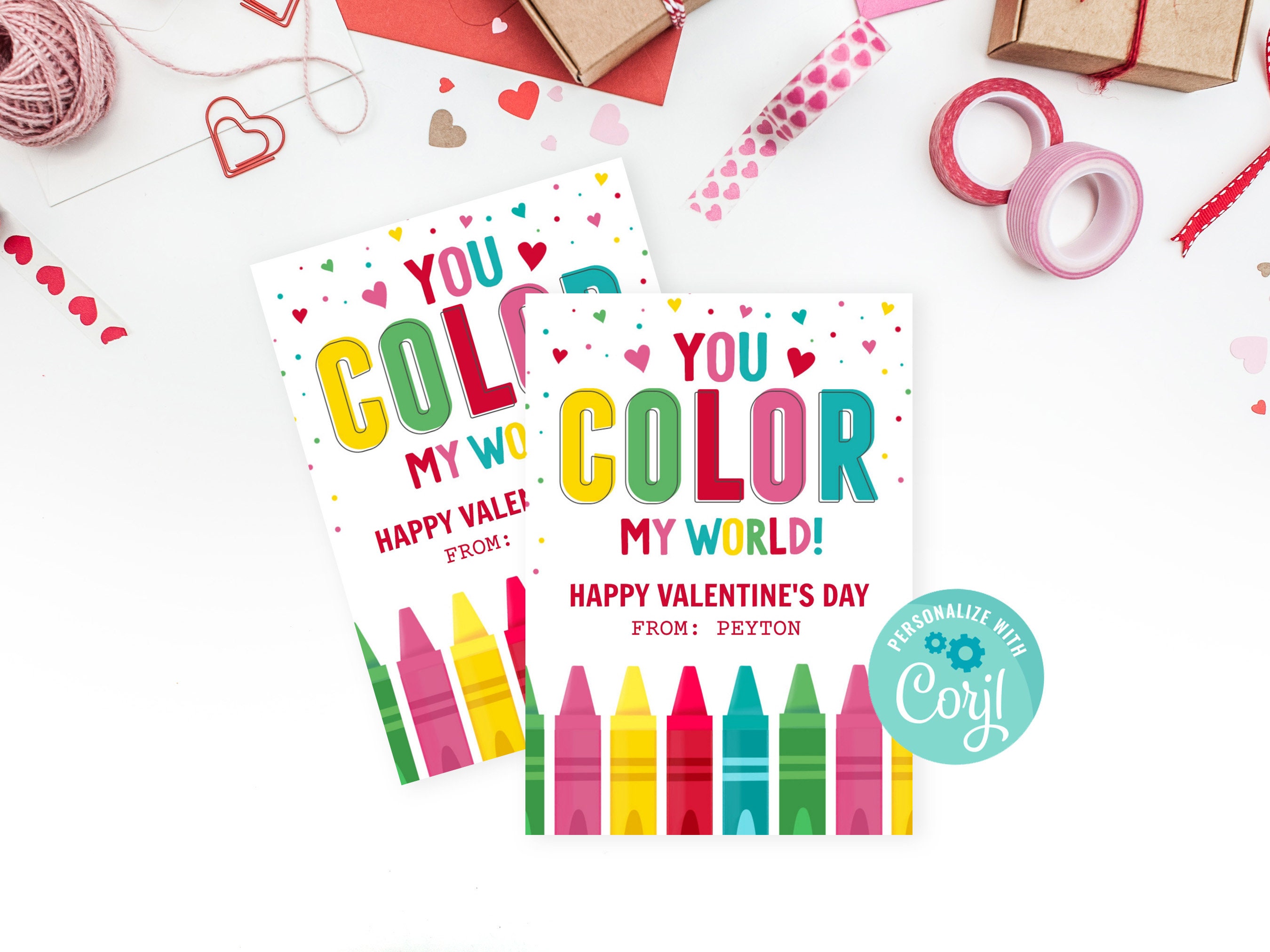 Printable Color My World Valentine's Day Card Instant | Etsy