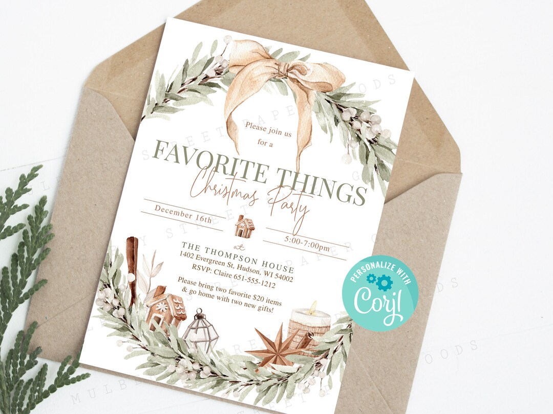 Editable Favorite Things Christmas Party Invitation, Printable Holiday ...
