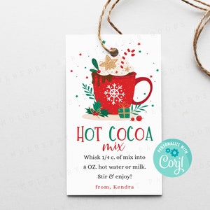 Printable Hot Cocoa Christmas Gift Tag, Holiday Hot Cocoa Treat Bag Tag ...