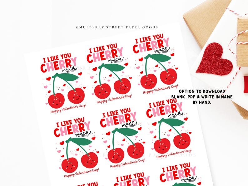 Cherry Valentine Card Printable Digital Download Cherry Classroom ...