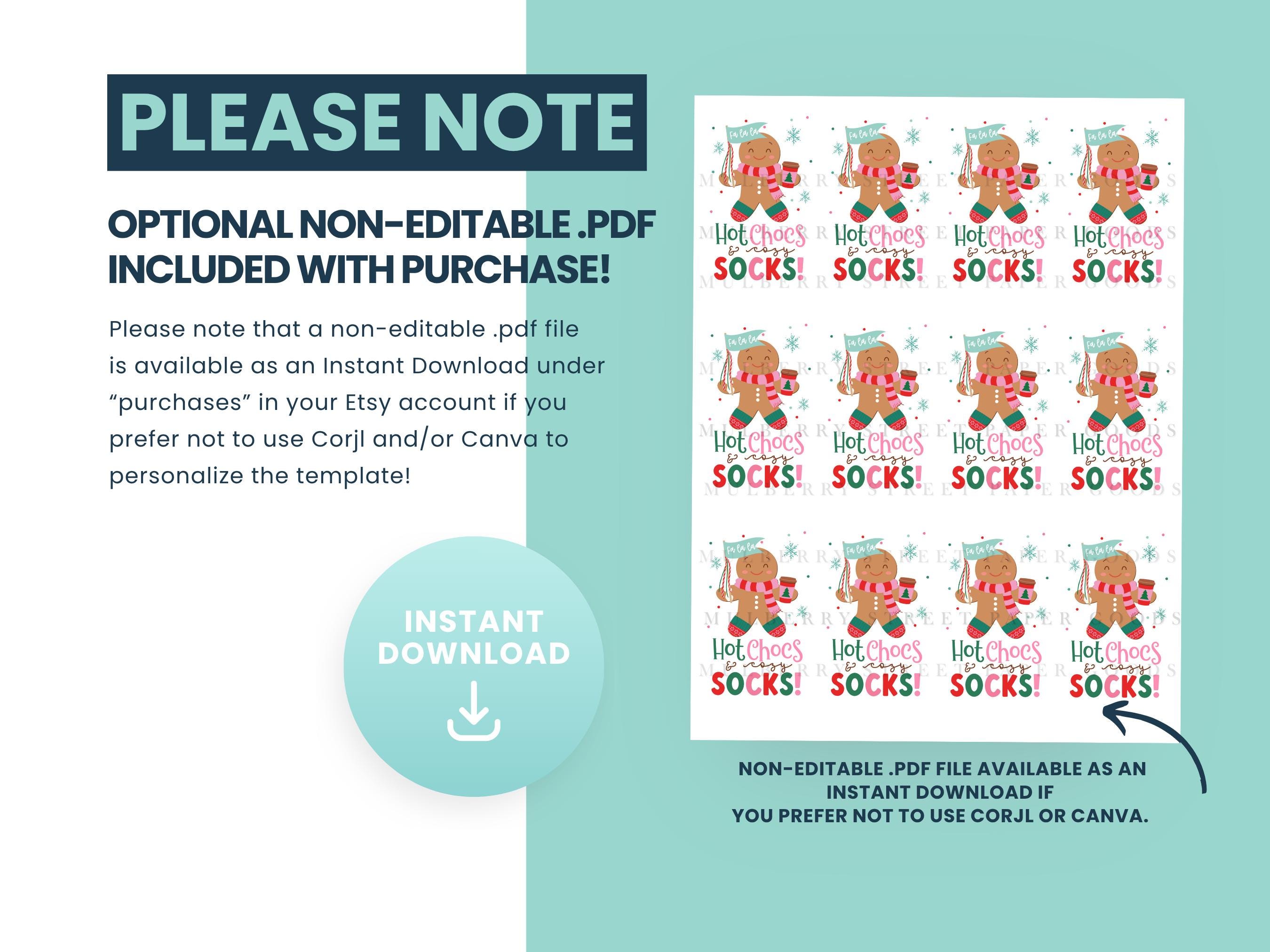 Hot Chocs and Cozy Socks Gift Tag Printable Digital Download Canva ...