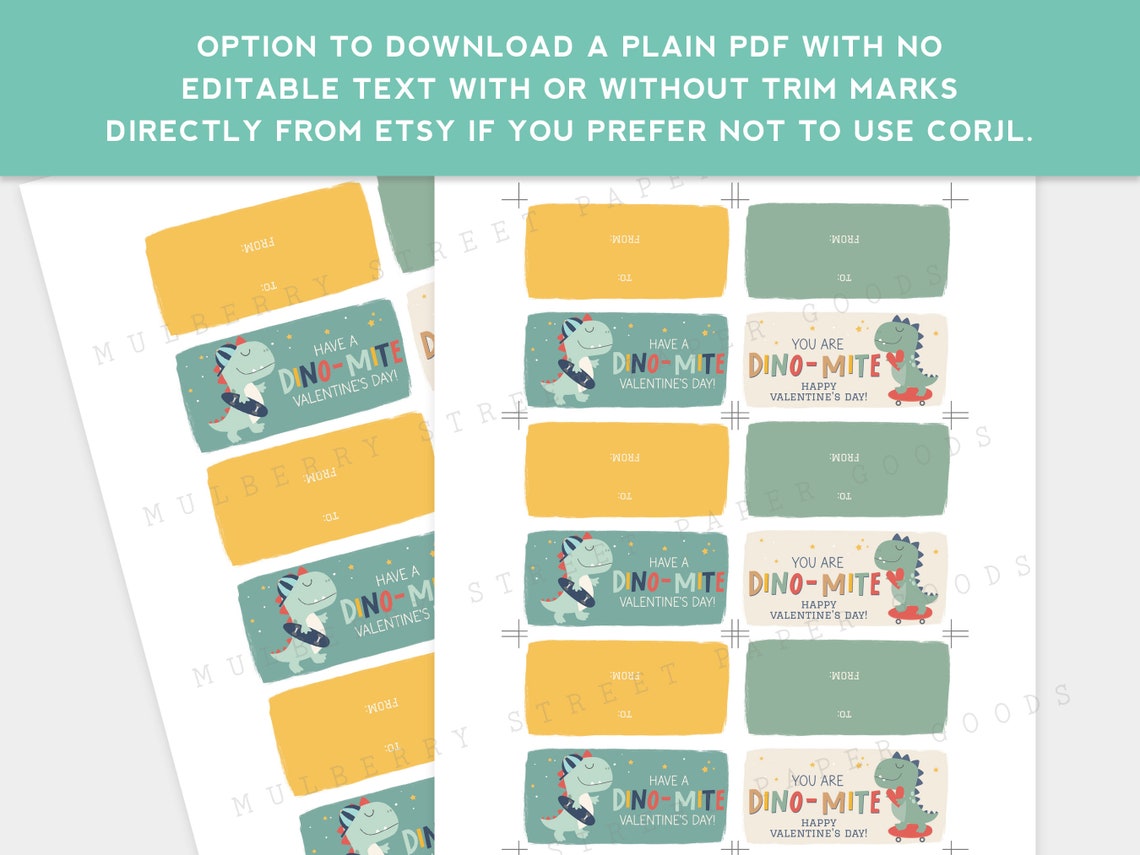 Printable Dinosaur Valentine's Day Treat Bag Topper, Instant Download 3 ...