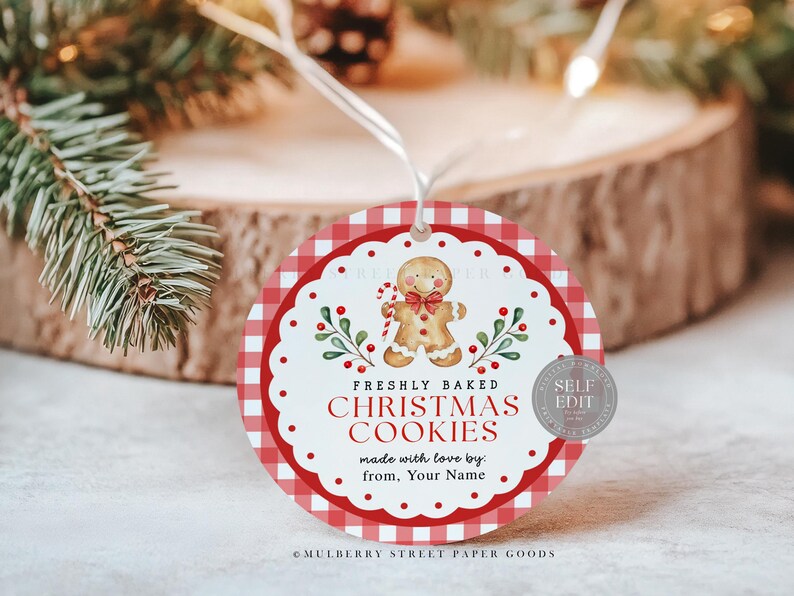 Editable Christmas Cookie Label Printable Digital Download Red Gingham ...