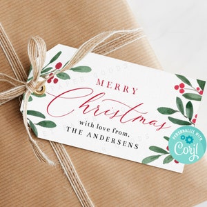 Printable Merry Christmas Gift Tag, Festive Greenery Christmas DIY Gift ...