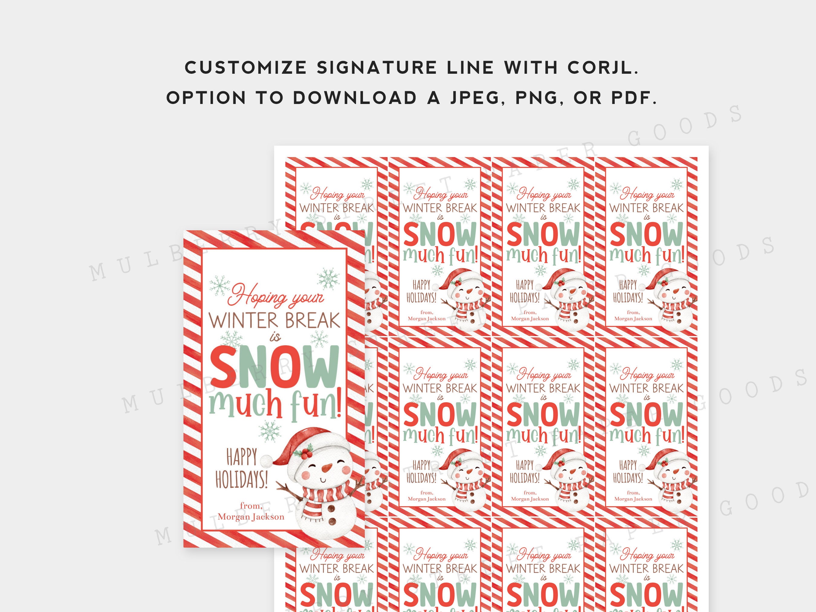Printable Hoping Your Winter Break is Snow Much Fun Gift Tag, School ...