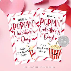 Printable Have a Popping Valentine's Day Card, Popcorn Valentine Tag ...