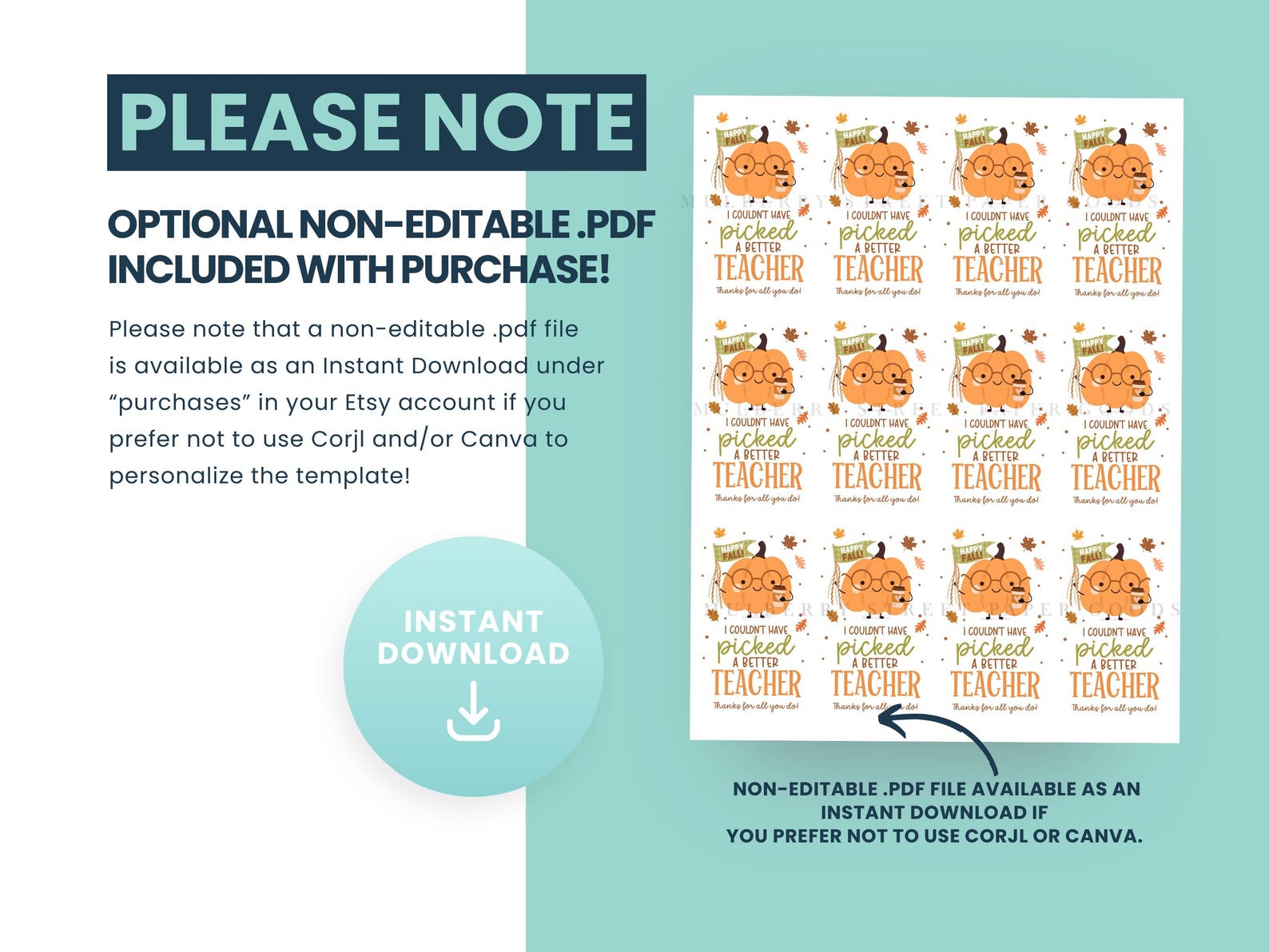 Happy Fall Teacher Gift Tag Printable Digital Download Pumpkin I Couldn ...