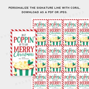 Christmas Popcorn Gift Tag, Holiday Popcorn Treat Bag Tag Printable ...
