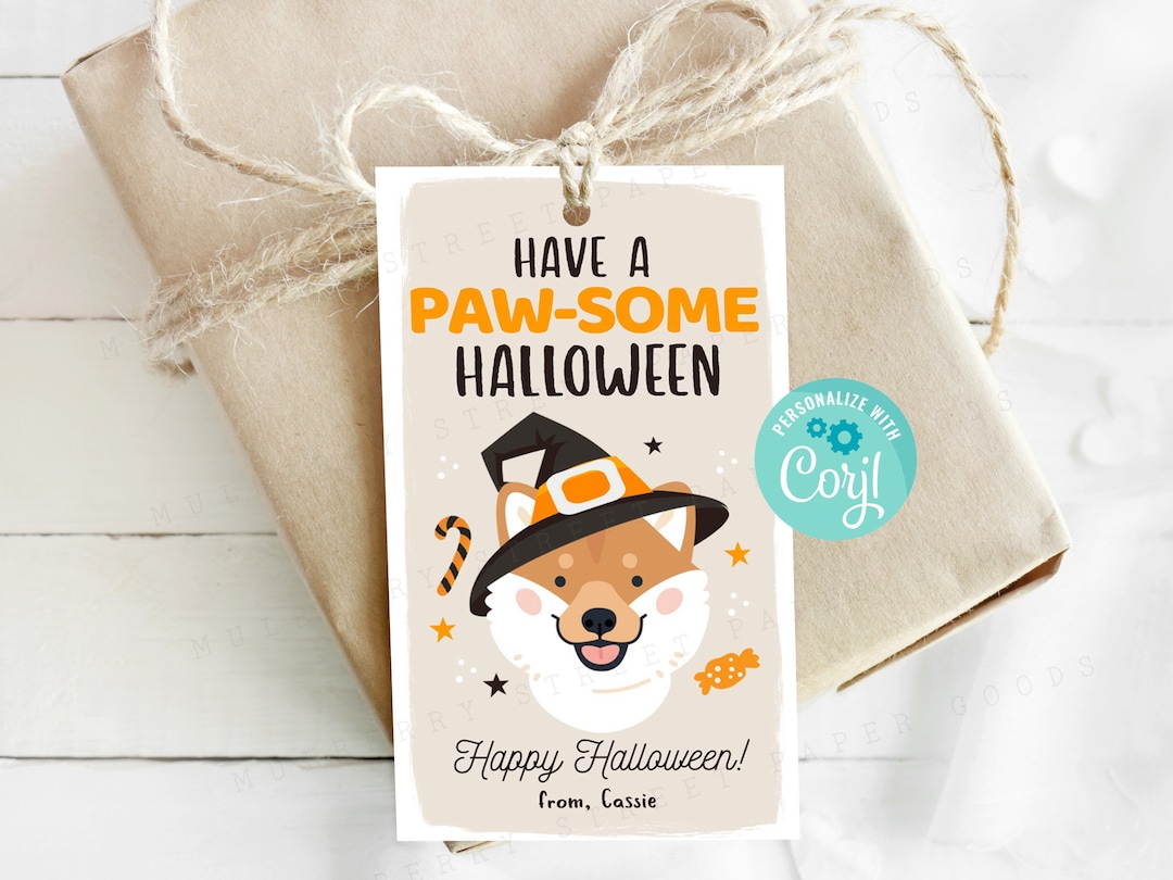 Printable Have a Pawsome Halloween Cute Puppy Gift Tag, Kids Halloween ...