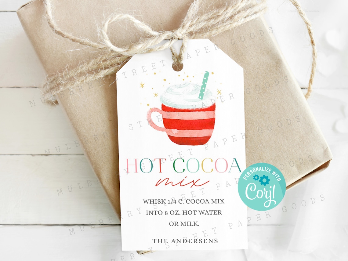 Printable Hot Cocoa Mix Gift Tag, Winter Hot Chocolate Editable Tag ...