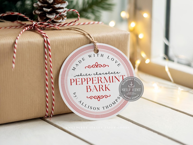 Editable Round Christmas Label Printable Digital Download Red Circle ...