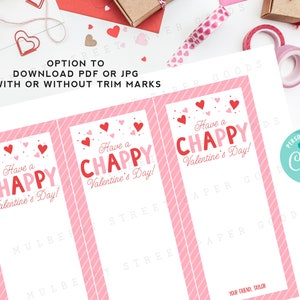 Printable Chappy Valentine's Day XL Card, Instant Download Lip Balm ...