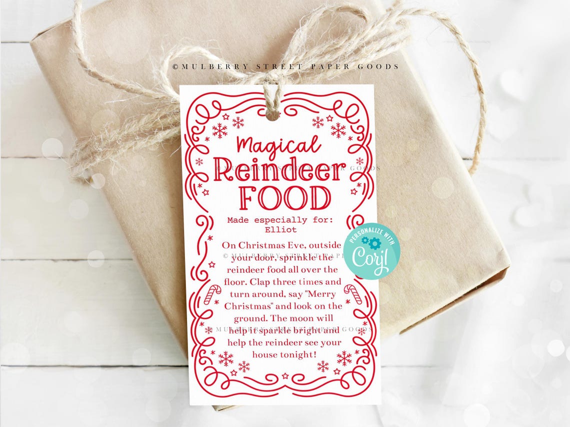 Editable Magical Reindeer Food Gift Tag Printable Official North Pole ...