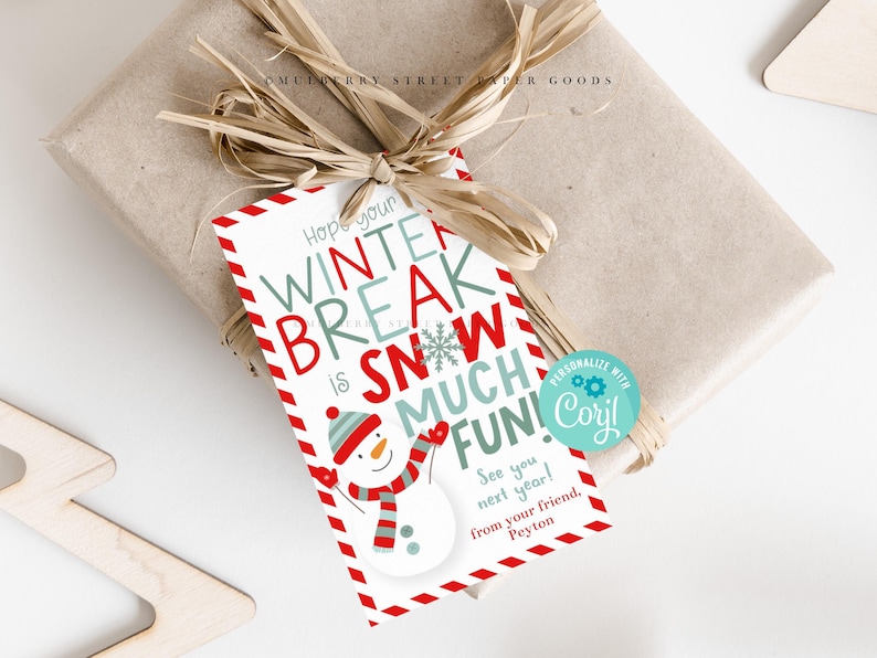 Winter Break Printable Gift Tag Digital Download Cute Snowman School ...
