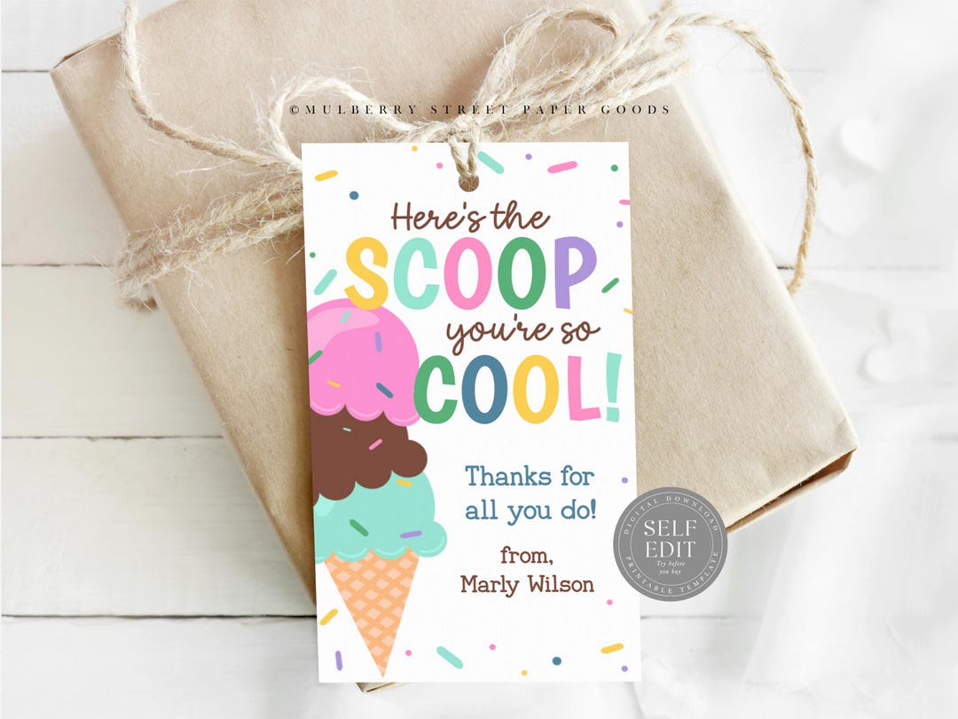 Ice Cream Gift Tag Printable Here's the Scoop You're so Cool Gift Tag ...