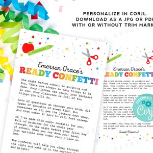 Back to School Ready Confetti Printable, First Day of School Printable ...