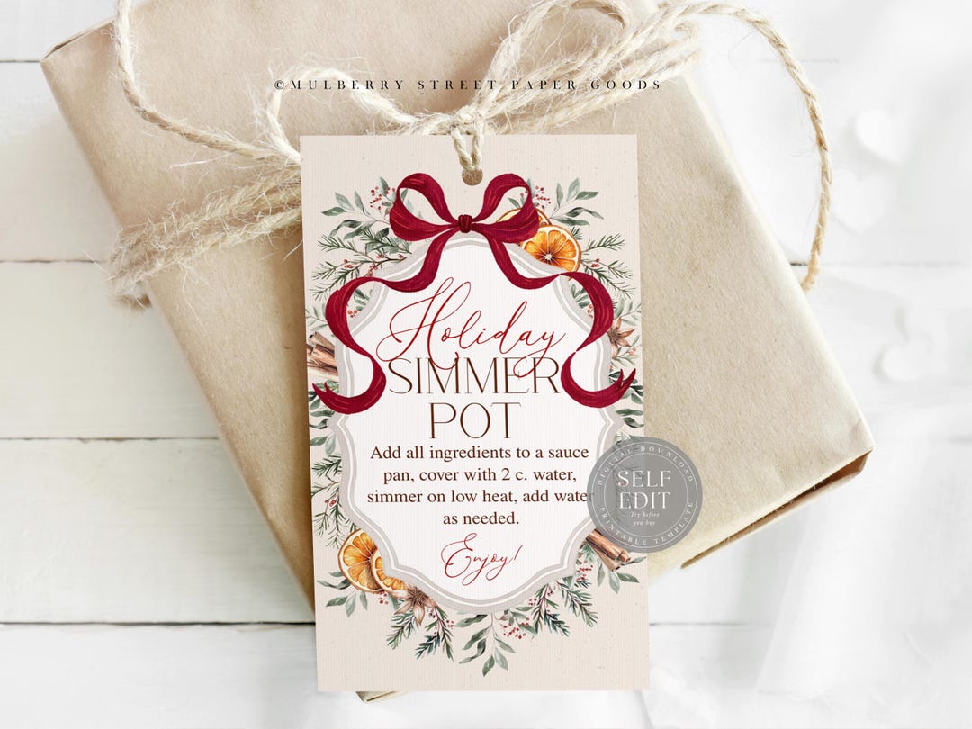Editable Holiday Simmer Pot Gift Tag Printable Digital Download Teacher ...